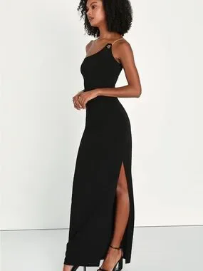 Lulus | Dresses | Ultimate Icon Black Oneshoulder Chain Strap Maxi ...